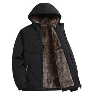 Generic Parkas à capuche zippé pour homme avec doublure en polaire thermique épaisse et décontractée, Noir, XL