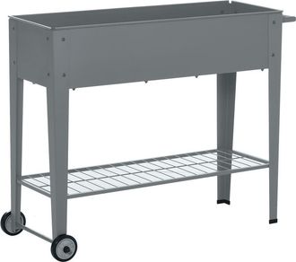 OUTSUNNY Jardini&egrave;re sur pieds potager dim. 104L x 39l x 80H cm &eacute;tag&egrave;re 2 roues + insert dirrigation m&eacute;tal gris