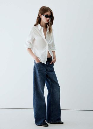 Mango Jean large &agrave; strass bleu fonc&eacute; - Femme - 32 - MANGO