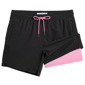 Maamgic Herren Badehose mit Kompression Badeshorts 2 in 1|14cm Innenl&auml;nge Schnelltrocknend l&auml;ssige Swim Shorts Kurz Boardshorts mit Innenhose Rei&szlig;verschlussta