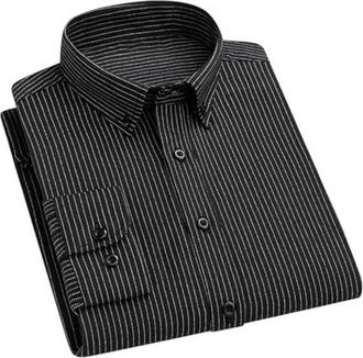 Generic Chemise d&eacute;contract&eacute;e &agrave; manches longues et boutonn&eacute;e Oxford ray&eacute;e pour homme, Noir, XXL