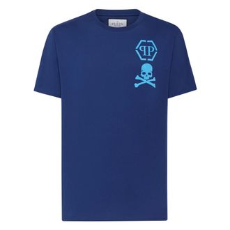 Philipp Plein V-Neck T-Shirt Logo Skull - - Tops - Herren - Blau - S