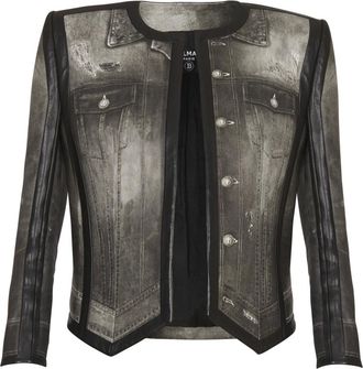 Balmain Femme, Vestes, Gris, Taille: 34 FR Veste en cuir imprim&eacute; denim