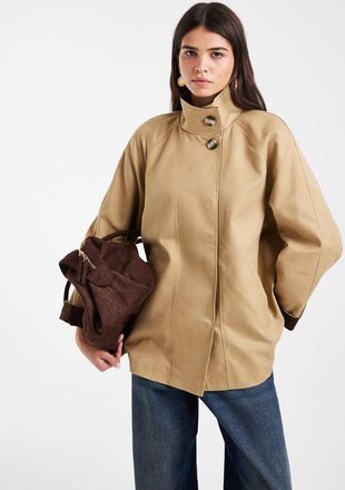 Vero Moda veste cape &agrave; col chemin&eacute;e avec d&eacute;tail contrastant beige-Neutre