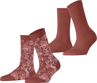 Esprit Damen Socken Flower Sketch Multipack W So Baumwolle gemustert 2 Paar, Rot Rust Red 8721, 35-38