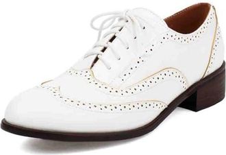 Generic Chaussures Oxford Brogues Multicolores pour Femmes Design r&eacute;tro Wingtip &agrave; Lacets Talon Bas &eacute;pais Cuir PU Bout Rond Style Britannique Classique pour Us