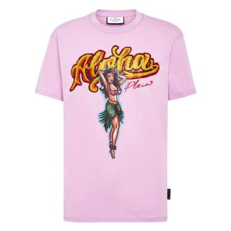 Philipp Plein Homme, Tops, Violet, Taille: 2XL T-shirt Col Rond SS Hawaii