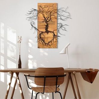 Wallity Elegant Decorative Wooden Wall Accessory, Black & Walnut, 60 x 57.5 cm | 100% Metal Frame (1.2 mm) & Solid Wood (3 cm) | Perfect for Modern Decor