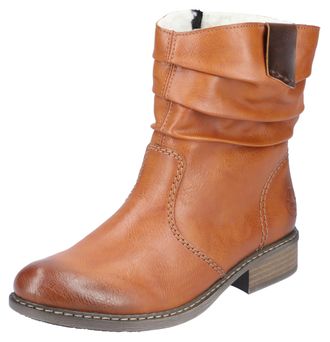Rieker Winterboots RIEKER, Damen, Gr. 43 (8,5/9), braun (cognac), Lederimitat, used, Schuhe Winterboots, Winterstiefelette, Blockabsatz, Warmfutter, geraffte