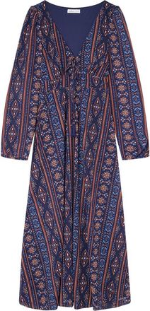 Springfield Damen Vertical Trim floral midi Dress Kleid, Navy, S