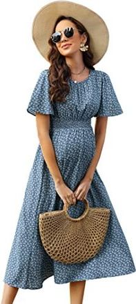 KOJOOIN Robe de Maternité à Manches Courtes pour Femme avec Encolure Dégagée et Volants