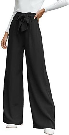 Generic Pantalon pour femme à taille haute - Pantalon léger avec noeud de cravate - Pantalon de loisirs élégant avec jambes larges - Pantalon pour femme avec 