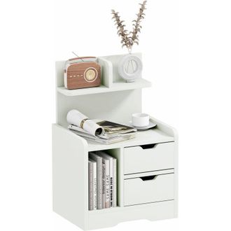 HOMCOM Table de Chevet Table de Nuit Multi-Rangement 2 tiroirs Niche &eacute;tag&egrave;re en bois Blanc-Blanc
