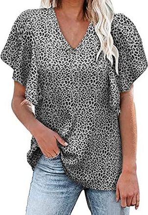 Janly Chemise Femme en Imprim&eacute; Floral avec Col en V et Design Pliss&eacute; &Eacute;l&eacute;gant pour Une Mise en Valeur (Grey, XL)