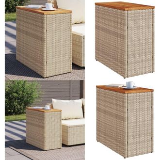 vidaXL Garten-Beistelltisch Holzplatte Beige 58x27,5x55 cm Poly Rattan - Gartentisch - Esszimmerset - Balkonm&ouml;bel - Terrassenm&ouml;bel - Outdoor M&ouml;bel - Home &