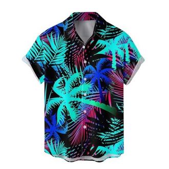 Generic Chemise hawa&iuml;enne pour homme - Motif palmier hawa&iuml;en des Cara&iuml;bes - Chemise d&eacute;t&eacute; boutonn&eacute;e &agrave; manches courtes - Tendance - V&ecirc;tements de f&ecirc;te d&eacute;contract
