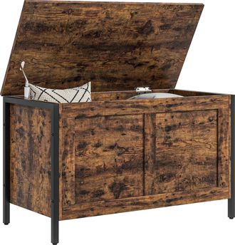 HOMCOM 95L Truhe im Industriestil mit Deckel mit Sicherheitsscharnier, Mehrzweck-Aufbewahrungsbank f&uuml;r Wohnzimmer und Eingangsbereich, 80x40x49cm, rustikal b