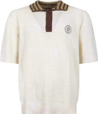 Dr&ocirc;le de Monsieur Homme, Pulls, Blanc, Taille: S Polo Maille Ajour&eacute; D Miroir