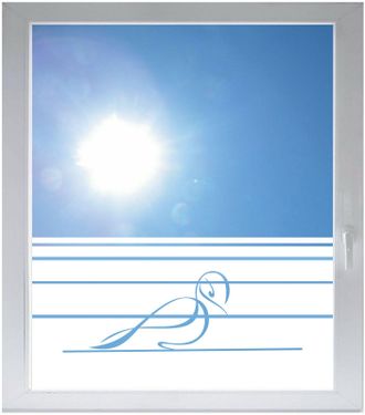 Indigos UG Sichtschutzfolie Glasdekorfolie Fensterfolie mit Motiv satiniert Blickdicht - d373 Magic Ente - 1000 mm L&auml;nge - 500 mm H&ouml;he Streifen - selbstklebend -