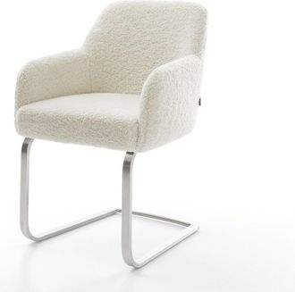 DELIFE Freischwinger Greg-Flex Teddystoff Beige Freischwinger flach Edelstahl Taschenfederkern, Esszimmerst&uuml;hle