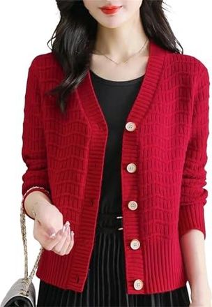Generic Cardigan tricot&eacute; pour femme - Printemps - Tendance - Style d&eacute;contract&eacute; et &eacute;l&eacute;gant, Rouge, XXL