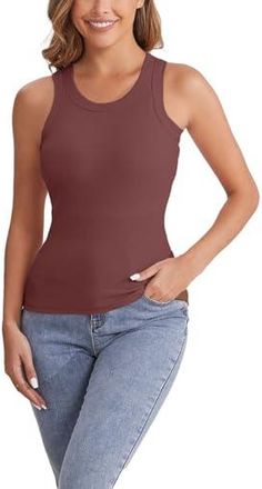 Generic D&eacute;bardeur de sport pour femme - Avec soutien-gorge int&eacute;gr&eacute; - En coton - Col rond - &Eacute;lastique - Sans manches - Camisole - Col en U - L&eacute;ger - &Eacute;l&eacute;gant - 