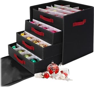 Relaxdays Weihnachtskugel Aufbewahrungsbox, 64 Kugeln, HxBxT: 40 x 36,5 x 36,5 cm, Polyester, Pappe, Kugelkiste, schwarz