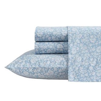 Laura Ashley Parure de lit en Percale de Coton Excellente pour dortoir, légère et Respirante, Bleue (Heirloom Ditzy Blue), pour lit Simple, Taille XL
