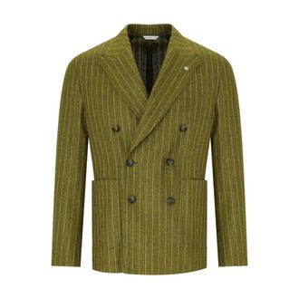 Manuel Ritz Gr&uuml;ner Nadelstreifen Doppelreiher - - Jackets - Herren - Gr&uuml;n - L