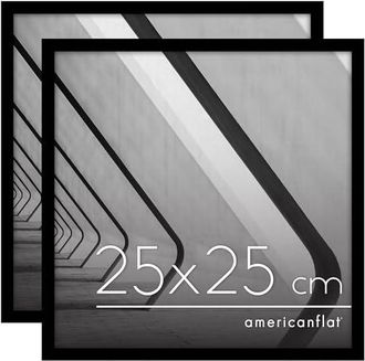 Americanflat Bilderrahmen 25x25 cm aus Kunststoff (2er Pack) - Bilderrahmen quadratisch 25x25 cm mit bruchsicherer Scheibe - inklusive St&auml;nder und integrierter Auf