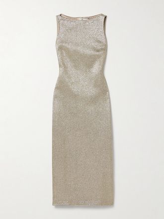 Adam Lippes Blaire Midikleid Aus Metallic-stretch-tweed - Gold