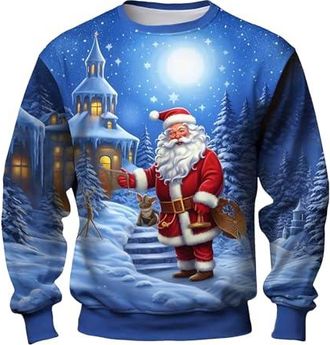 Generic Pull de Noël amusant pour hommes, sweat-shirt de Noël pour homme à manches longues, pull de Noël Ugly avec impression 3D confortable pull dhiver décon
