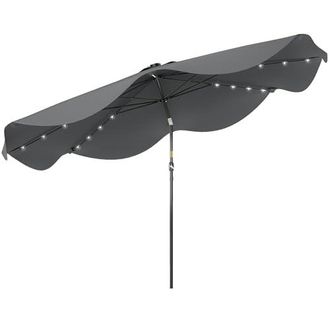 OUTSUNNY Parasol de jardin manuel avec 32 lumi&egrave;res LED solaires, 8 baleines, angle r&eacute;glable, imperm&eacute;able et grilles de ventilation pour patio, balcon &Oslash;292 x 24