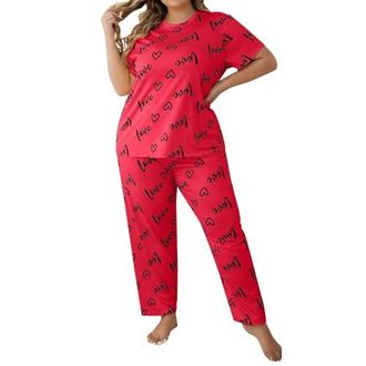 Generic Combinaison dintérieur 2 pièces pour femme - Élégant - Grandes tailles - Pyjama ample - Doux - Manches courtes - Ensemble deux pièces avec pantalon de