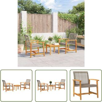 vidaXL 3-tlg. Bistro-Set Grau Poly Rattan und Akazienholz - Gartenm&ouml;bel - Bistro-Set - Outdoor-M&ouml;bel - Esstisch - St&uuml;hle - The Living Store