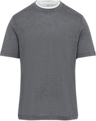 Brunello Cucinelli Homme, Tops, Gris, Taille: XL T-Shirt avec Effet de Superposition