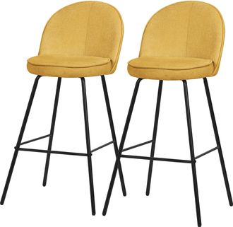 ML Design ML-Design Barhocker 2er Set Senf mit Stoffbezug, 75 cm hoch, Gepolsterte Barstühle mit Metallgestell, Küchenstühle mit Rückenlehne und Fußstütze, Tres