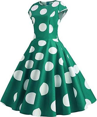 Generic Robe de bal &eacute;l&eacute;gante &agrave; manches courtes et col rond - Style vintage des ann&eacute;es 70 et 80 - Imprim&eacute; &agrave; pois - Corset fluide et d&eacute;contract&eacute; - Pour l&eacute;t&eacute;, la