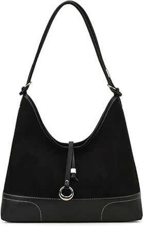 Generic Garhomtur Sac fourre-tout en daim pour femme, sac à bandoulière, sac à main avec pendentif, sac besace décontracté pour le travail et les voyages, Noi