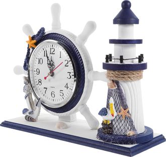 BESPORTBLE Leuchtturm Tischuhr im Ozean Stil Dekorative Haushaltsuhr mit Bilderrahmen Maritime Schreibtischdeko f&uuml;r Wohnzimmer und B&uuml;ro (ohne Batterie)