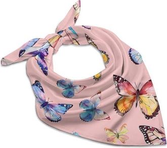 Generic Écharpe carrée en soie légère avec papillons colorés pour cheveux, foulard respirant, cadeau pour homme et femme, multicolore, 46x46cm
