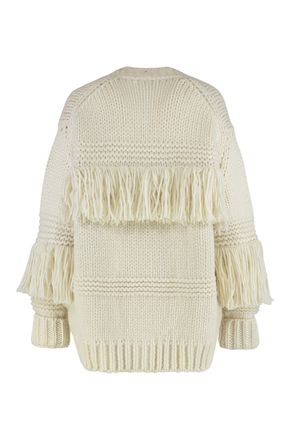 Moncler Womens Cardigan Mixed Wool With Fringes Ivory Cardigans Sweater