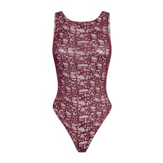 Elisabetta Franchi Body aus T&uuml;ll mit Schriftzug - - Tops - Damen - Rot - S