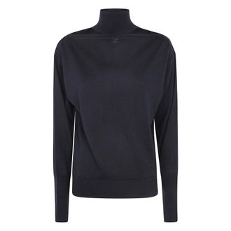 Courr&egrave;ges Merinos Woll Pullover mit Cut-Out - - Knitwear - Damen - Schwarzk - S