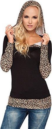 FUTURO FASHION Haut à Capuche pour Femme - Viscose - col en V/Manches Longues - imprimé Animal - 2026 - Léopard - 36/38 (S/M)