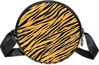 Generic Sac &agrave; bandouli&egrave;re rond pour femme, motif z&eacute;br&eacute; orange, petit sac &agrave; bandouli&egrave;re avec fermeture &eacute;clair, bretelles r&eacute;glables, sac &agrave; main rond d&eacute;contract&eacute;