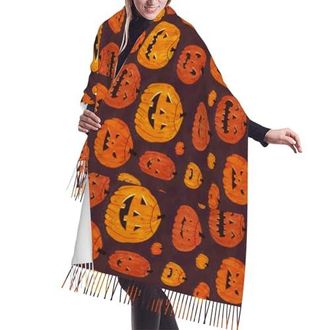 Generic épais Écharpe Châle Citrouille dHalloween imprimée Châle Imprimé Wrap pour Mariage Homme Party 68X196cm
