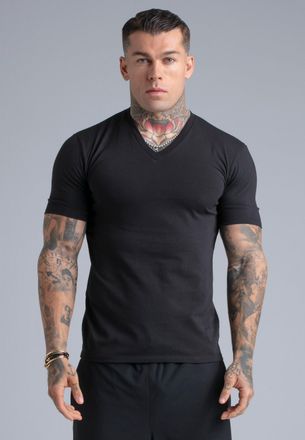 Siksilk Herren Schwarzes V-Neck T-Shirt XXL