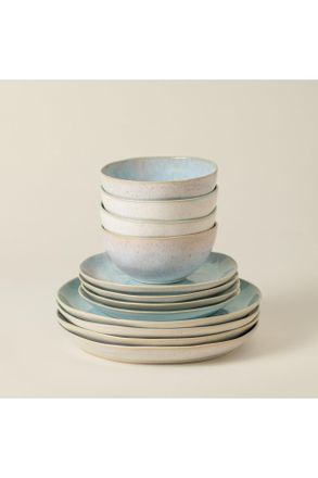 Costa Nova Kombiservice Eivissa, Creme, Pastellblau, Keramik, 12-teilig, 670 ml, Handmade in Europe, Essen & Trinken, Geschirr, Geschirr-Sets, Kombiservice