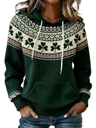 Generic Sweat &agrave; capuche en tricot avec motif tr&egrave;fle pour femme, Styles 4, 5XL